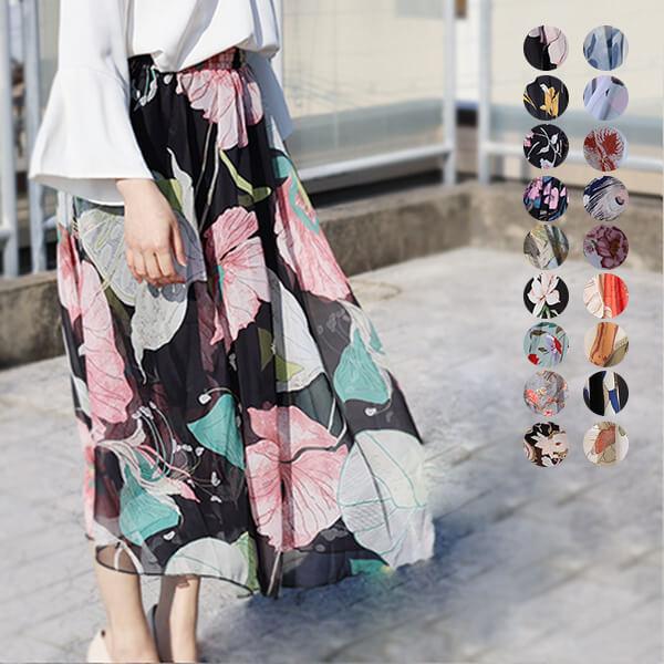 リボン付き シフォン 花柄 スカート マキシ丈 ロングスカート スカート ロング マキシ スカート エレガント ミドル 丈 2A30 :a201020-114:VinRouge - 通販 ...