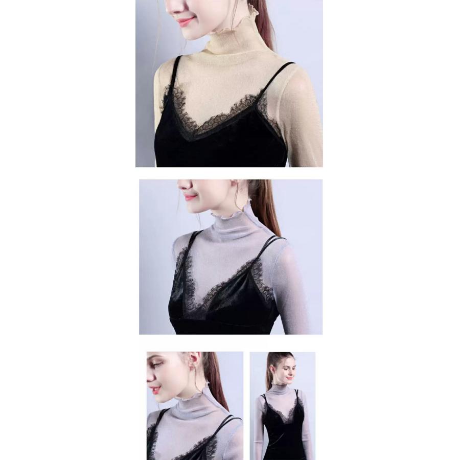 ラメ入り ハーフネック シアートップスカットソー チュール キラキラ 長袖 レディース セクシー 1A22 : VinRouge - 通販 - Yahoo!ショッピング