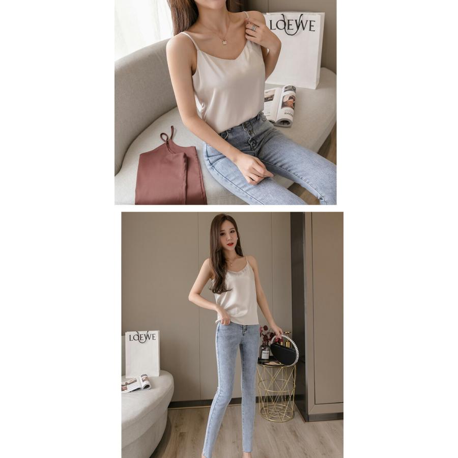 Vネックサ テンキャミ シルク風キャミソール 華奢なストラップ 肌触り抜群！サテン インナー 下着 ヨガウェア タンクトップ 軽量1B23【送料無料】 : VinRouge - 通販 ...