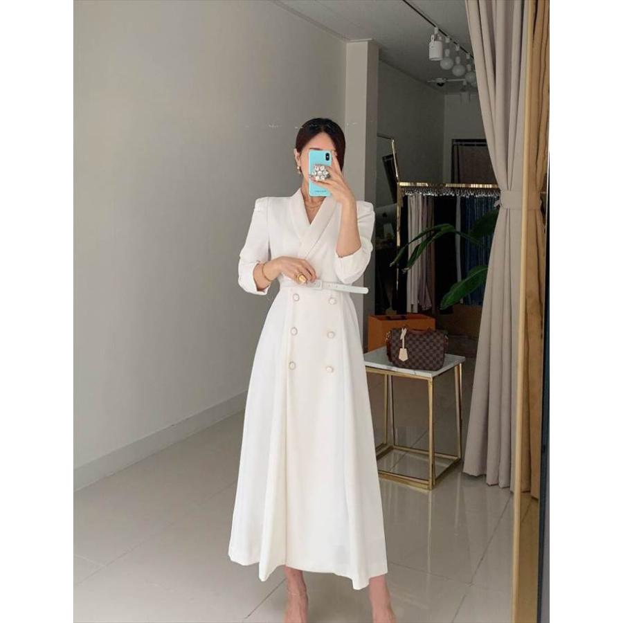 レディース トレンチ風ワンピース ロング ダブルブレスト 長袖 ヘップバーンスタイル ドレス フレンチホワイト ブラック エレガントレトロ 細い : Violeta - 通販 - Yahoo ...