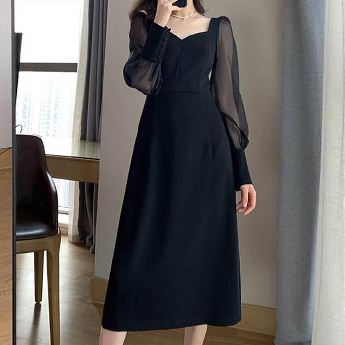 ブラックドレス ドレス ワンピース パフスリーブ シースルー ミディアム丈 ミディ シンプル きれいめ こなれ感 サイズ豊富 プラスサイズ 女性 : Violeta - 通販 - Yahoo ...