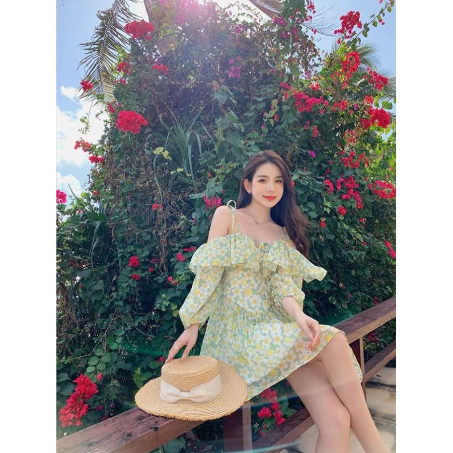 ワンピース レディース キャミワンピース ミニスカート ショート丈 ミニ丈 デコルテ シフォン 緑 黄緑 ライトグリーン 透け感 新作 モテ ボリューム袖 : Violeta - 通販 ...