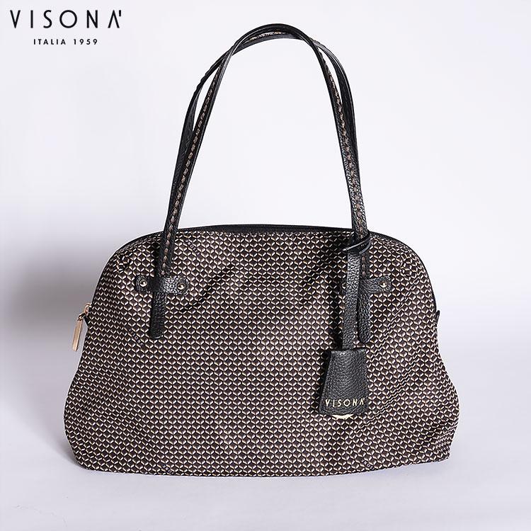 VISONA ヴィソナ レディース ハンドバッグ ブガッティバッグ ブラック/黒 ナイロン 牛革 レザー 本革 イタリア製 VS-019 ファスナー開閉 ポケット付き : vs22700 ...