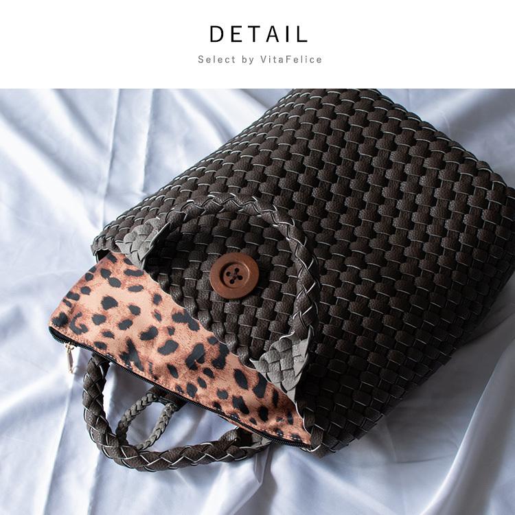 トートバッグ レディース A4 大容量 縦型 軽い リバーシブル くったり メッシュ 編み込み おしゃれ シンプル 人気 レオパード bsib ...