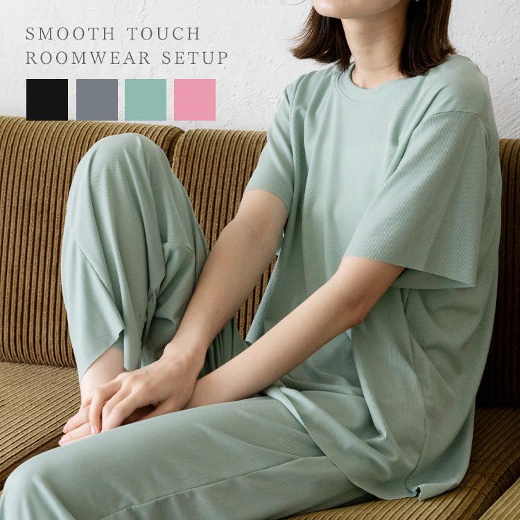 VitaFelice ルームウェア レディース 半袖 セットアップ 上下セット スムースタッチ リブ素材 オーバーサイズ リラックス vkkc-0418 : vitafelice ヤフー店 ...