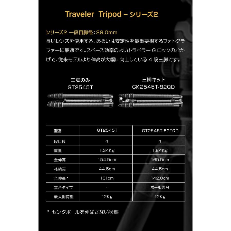 トラベラー（ジッツオ） 【OUTLET】トラベラー三脚GT2545T+雲台GH1382QDキット GK2545T-82QD [Gitzo ジッツオ 2型 カーボン 4段 QDボール雲台キット ...