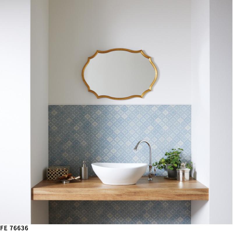 サンゲツ FE76636 壁紙 タイル調 モロッカンタイル柄 ブルー系 賃貸 補修 水回り おしゃれ 壁紙貼り替え リフォーム のり付き のりなし ファイン : ビバ建材通販 職人工房 ...