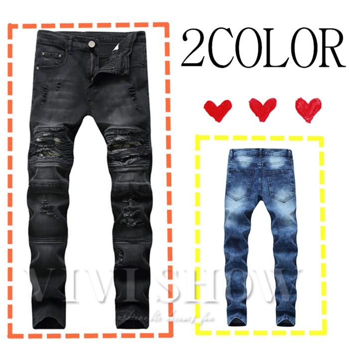 ダメージジーンズ クラッシュ メンズ 春夏 デニム スキニー パンツ