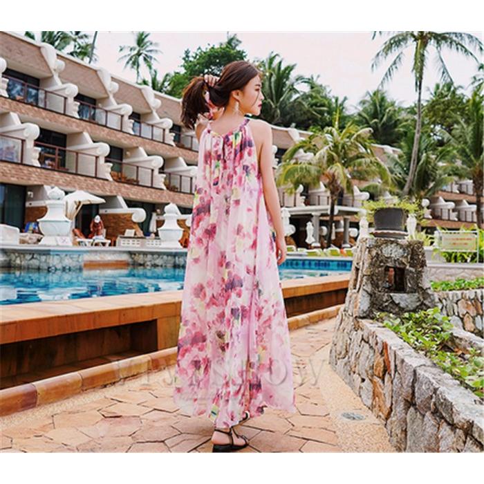 リゾートワンピース サマードレス マキシワンピース ロング丈 バック