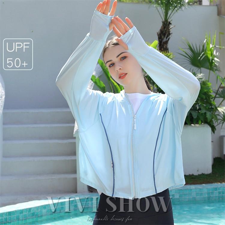 夏新作 ラッシュガード レディース 夏用 ひんやり 涼しい 接触冷感 パーカー 海用に フード付き 日焼け対策 紫外線対策 体型カバー UVパーカー : VIVISHOW - 通販 ...