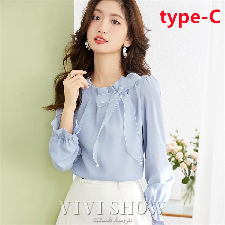 ブラウス 長袖 レディース 女性 かわいい シンプル フェミニン リボン