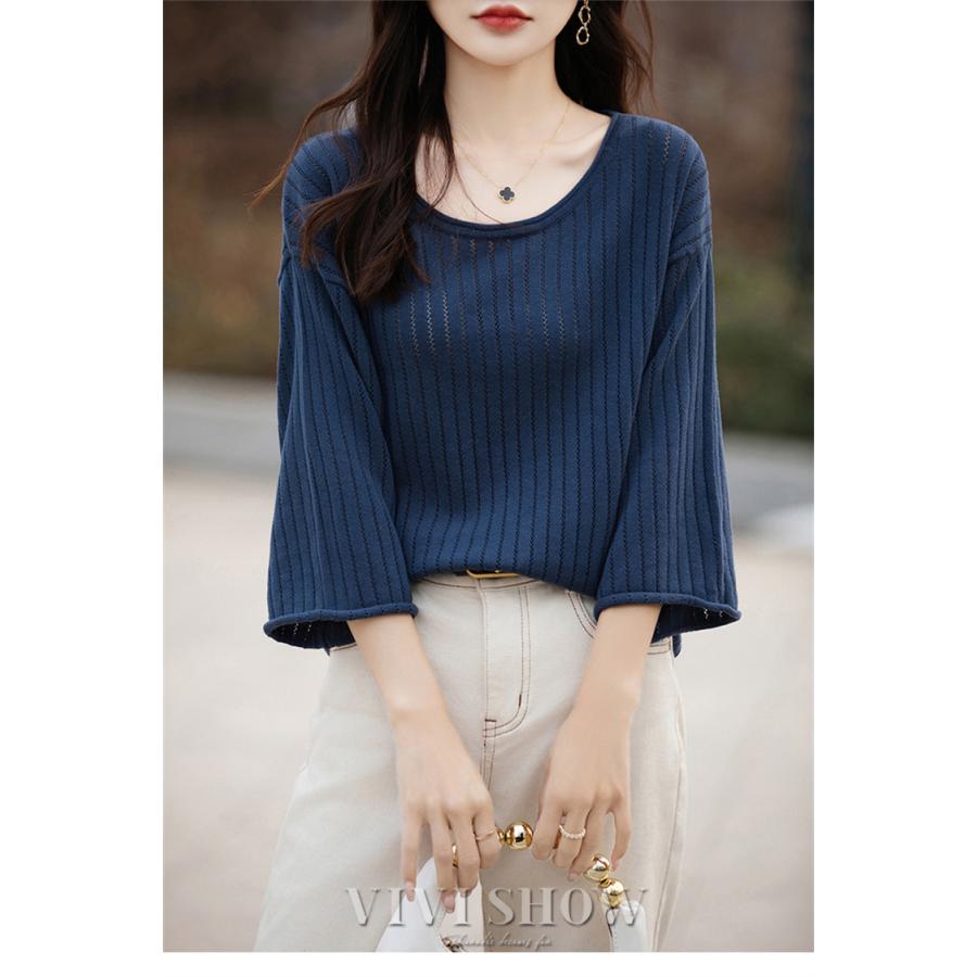 サマーニット 半袖 トップス レディース ニット Tシャツ 7分袖 サマーニット 半袖 トップス レディース ニット Tシャツ 7分袖