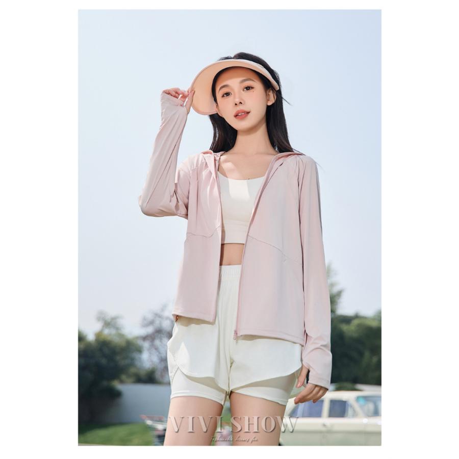 レディース UVカットフェイスガード付きパーカー フード 指穴付き 軽量アウター 紫外線対策 : VIVISHOW - 通販 - Yahoo!ショッピング