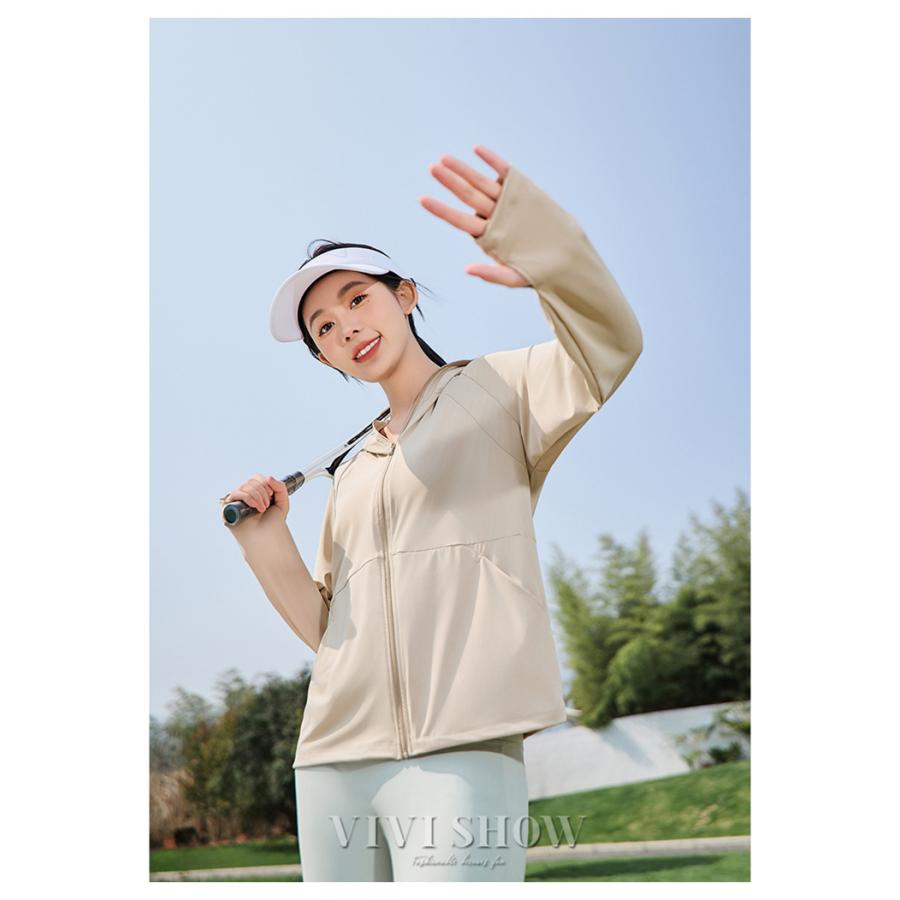 レディース UVカットフェイスガード付きパーカー フード 指穴付き 軽量アウター 紫外線対策 : VIVISHOW - 通販 - Yahoo!ショッピング