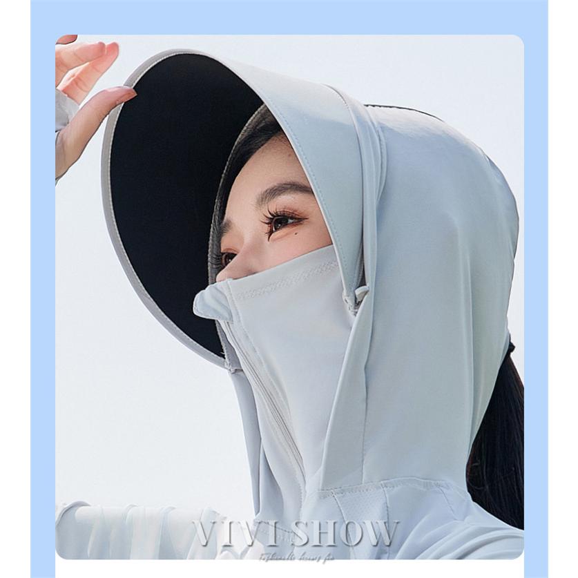 レディース UVカットフェイスガード付きパーカー フード 指穴付き 軽量アウター 紫外線対策 : VIVISHOW - 通販 - Yahoo!ショッピング