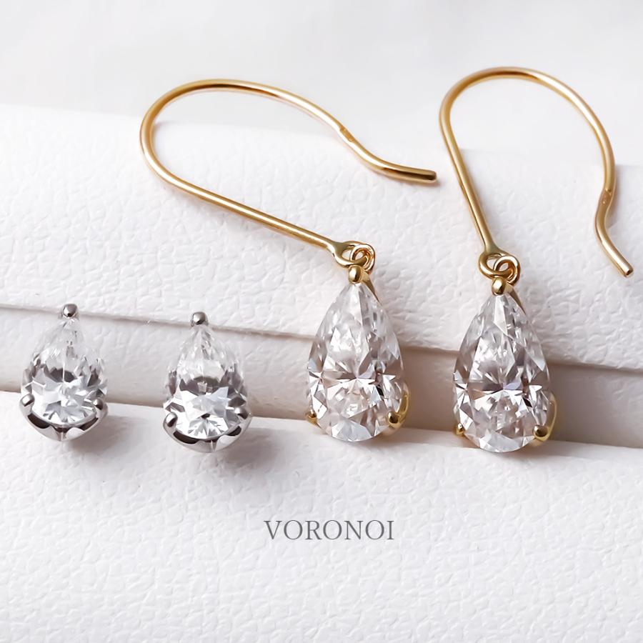 K10 モアサナイト 4×6mm ダイヤモンド1ct相当 ペアシェイプ 雫 アメリカンフックピアス 10金 ゴールド プレゼント ギフト 誕生日 VORONOI ボロノイ ジュエリー ...