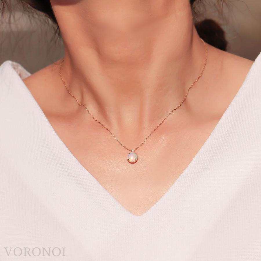 MINAMO 正規品 K10/K18 エチオピア産 オパール カボション ダイヤモンド ネックレス MINAMOセッティング 特許取得 VORONOI 10月 誕生石 プレゼント ギフト ...