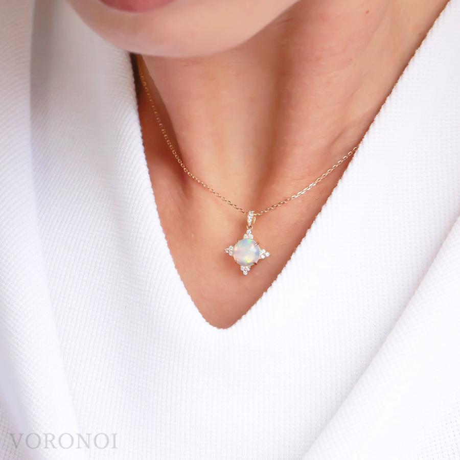 MINAMO 正規品 K10/K18 エチオピア産 オパール カボション ダイヤモンド ネックレス MINAMOセッティング 特許取得 VORONOI 10月 誕生石 プレゼント ギフト ...