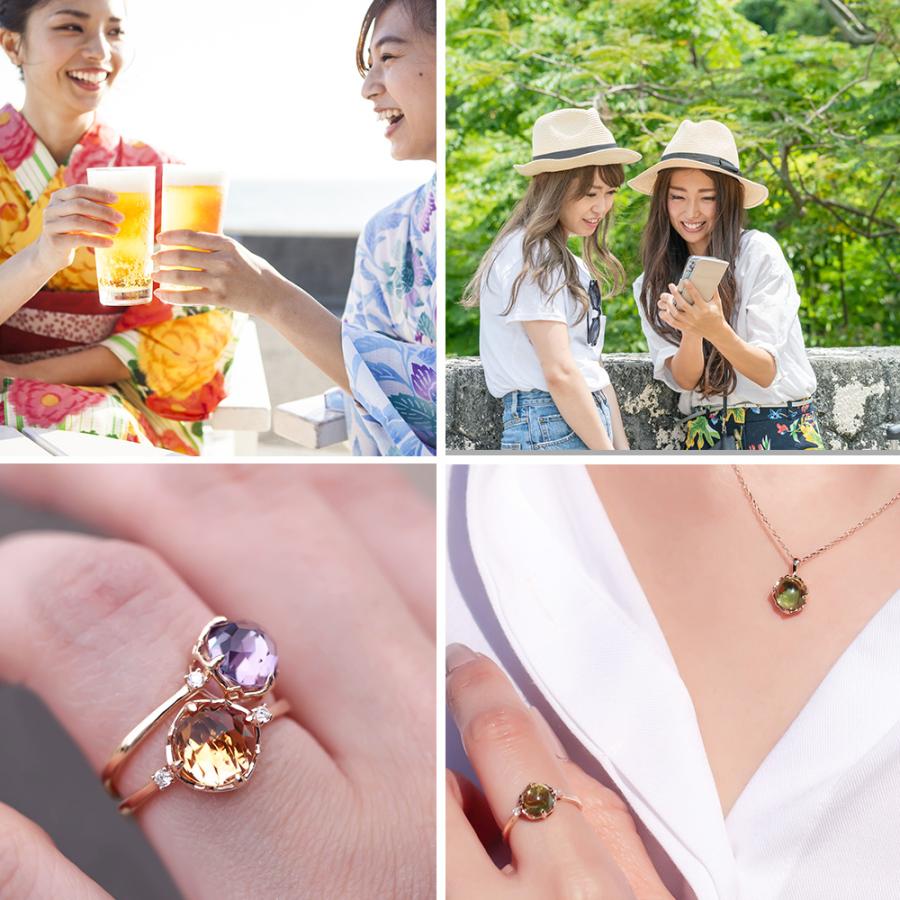 MINAMO 正規品 K10/K18 フラワー カボション ダイヤモンド ネックレス MINAMOセッティング 特許 VORONOI トパーズ ガーネット アメジスト シトリン ペリドット ...