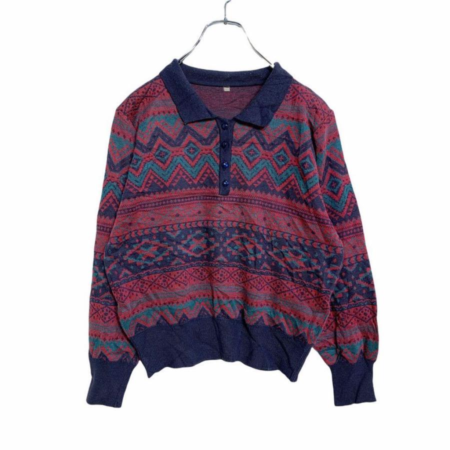 ハーフボタン ニットプルオーバー ウィメンズ M くすみピンク ネイビー グリーン 総柄 古着卸 アメリカ仕入れ a401-5347 : 古着 ...