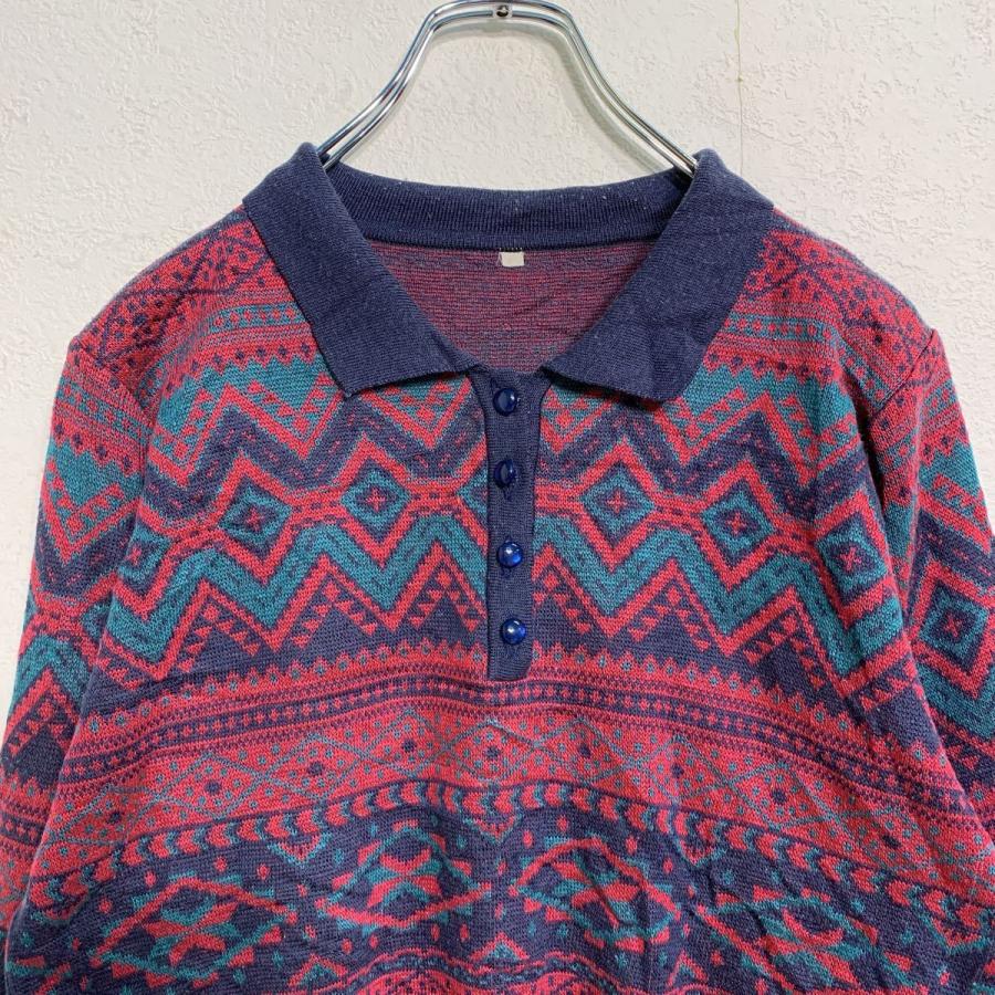 ハーフボタン ニットプルオーバー ウィメンズ M くすみピンク ネイビー グリーン 総柄 古着卸 アメリカ仕入れ a401-5347 : 古着 ...