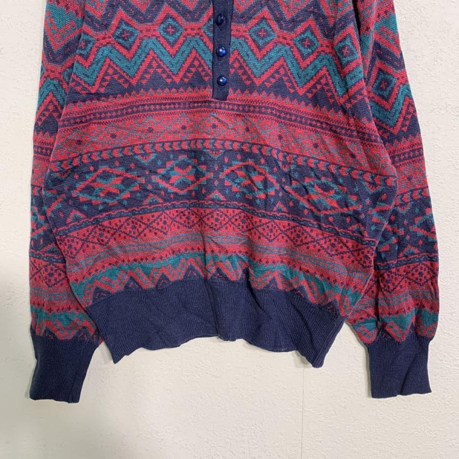 ハーフボタン ニットプルオーバー ウィメンズ M くすみピンク ネイビー グリーン 総柄 古着卸 アメリカ仕入れ a401-5347 ...