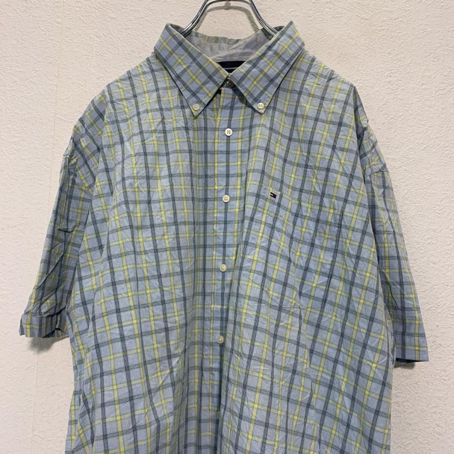 TOMMY HILFIGER 半袖 チェック シャツ XL ブルー イエロー トミーヒルフィガー ワンポイントロゴ 刺繍 古着卸 アメリカ仕入 a503-6577 : a503-6577 ...
