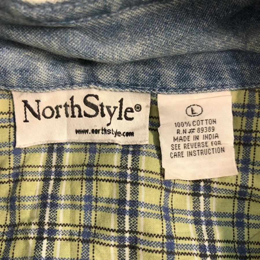 NorthStyle デニム ジャケット L ブルー ノーススタイル フーディ ジップアップ 裏地チェック 古着卸 アメリカ仕入 a512 ...
