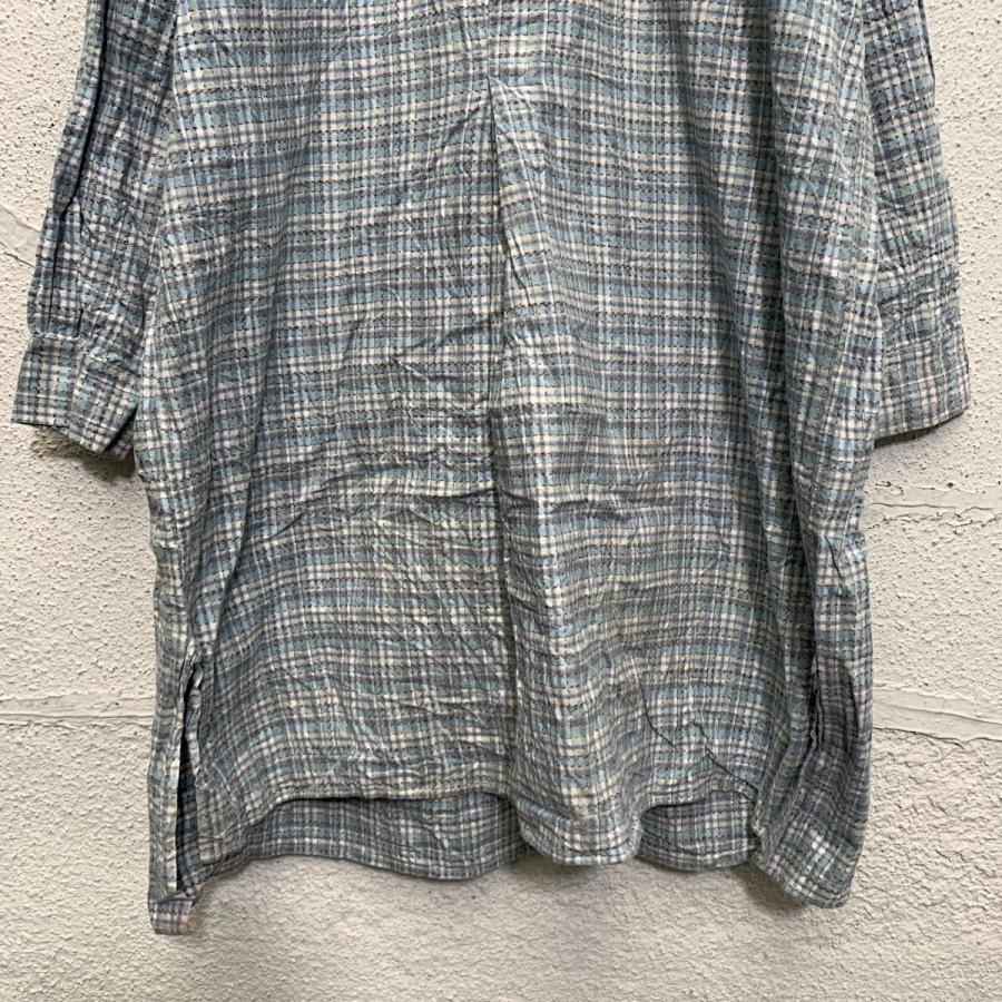 長袖 チェック グランパシャツ XL〜 ライトブルー ホワイト ロングシャツ 古着卸 アメリカ仕入 a604-6676 : 古着屋DEN ...