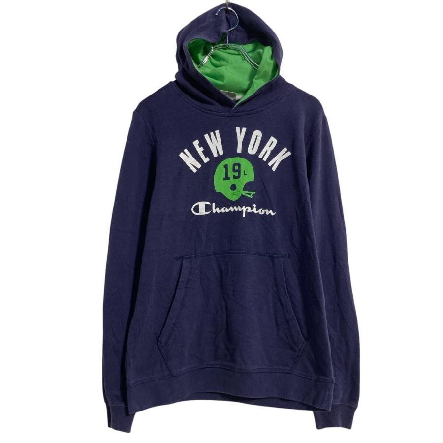 Champion プリントスウェット パーカー キッズ XL 160~ ネイビー チャンピオン プルオーバー 古着卸 アメリカ仕入 a702 ...