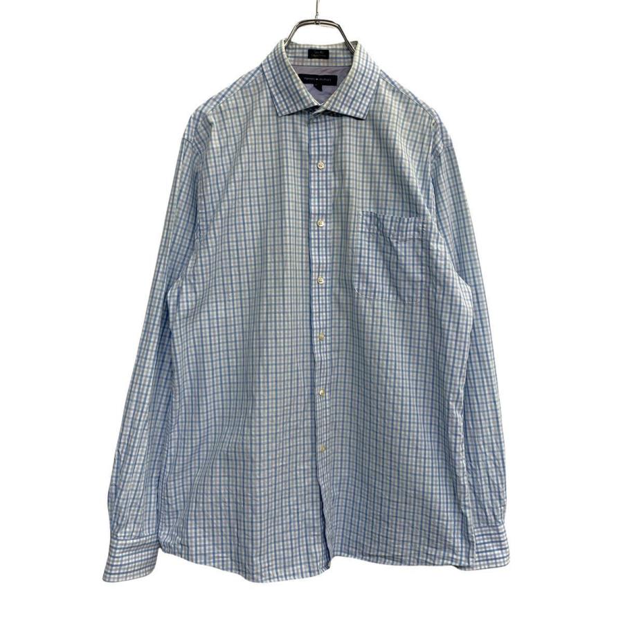 TOMMY HILFIGER 長袖 チェックシャツ Lサイズ トミーヒルフィガー ライトブルー スリムフィット 古着卸 アメリカ仕入 ...