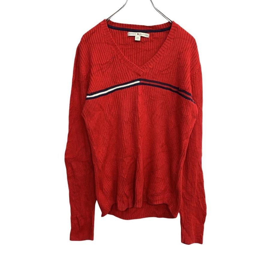 TOMMY HILFIGER Vネック セーター Lサイズ トミーヒルフィガー レディース レッド 古着卸 アメリカ仕入 t2203-3714 ...