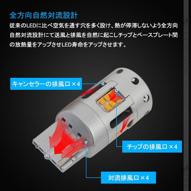 Vulcans 純正サイズ 冷却ファン付 ハイフラ防止 ウインカー専用LEDバルブ T20ピンチ部違い/T20シングル球 2個 LED ...