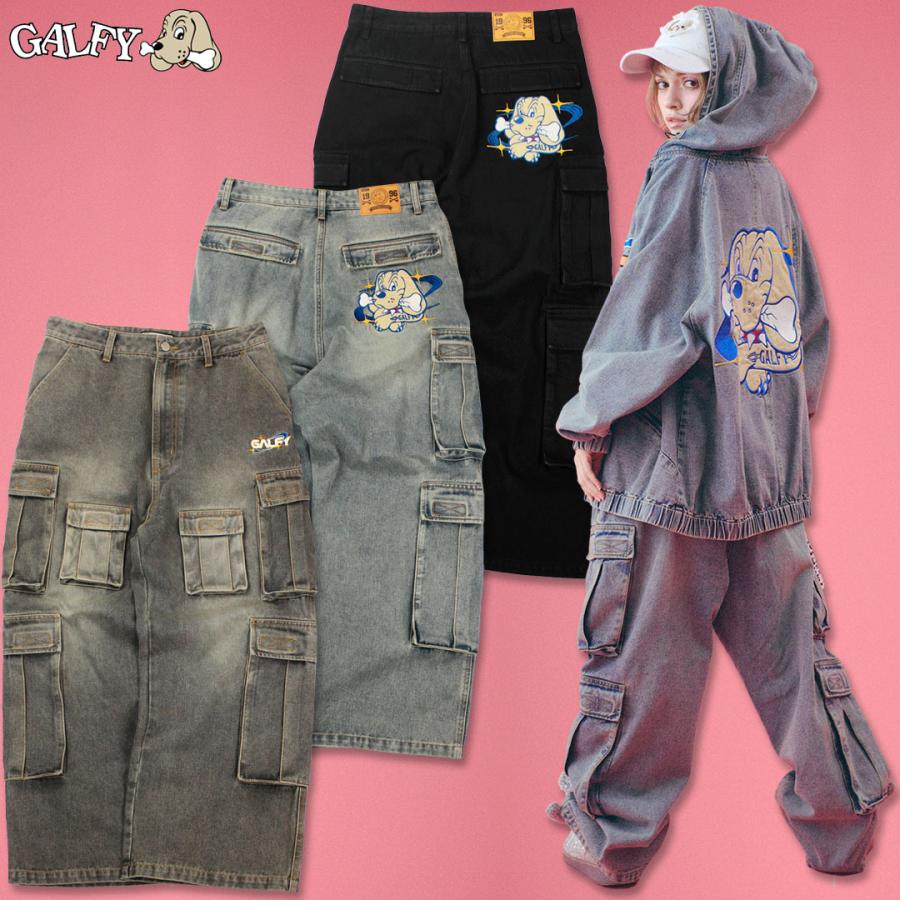GALFY ガルフィー ダーティーデニムワイドカーゴ 143001 デニム カーゴパンツ #20 BLACK #70 INDIGO #90 ...