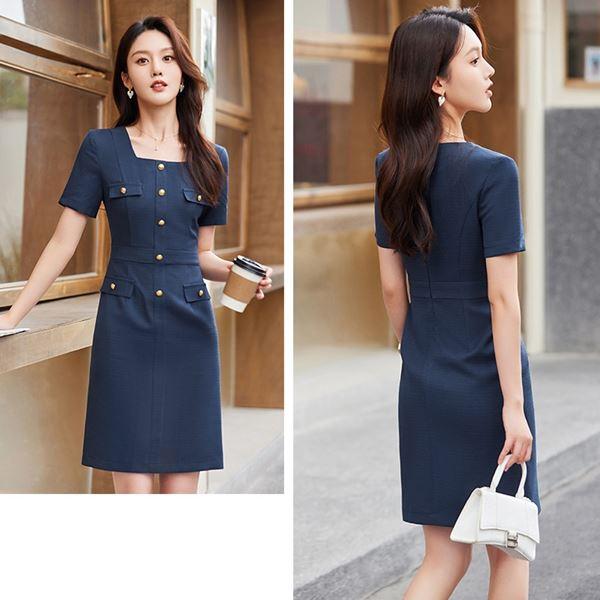 ワンピース OL 通勤 ワンピ オフィス 制服 ビジネス フォーマル 卒業式 入学式 上品デザイン！飾りボタンデザイン半袖ワンピース S M L 2L 3L 4L 5L セール : スーツ ...