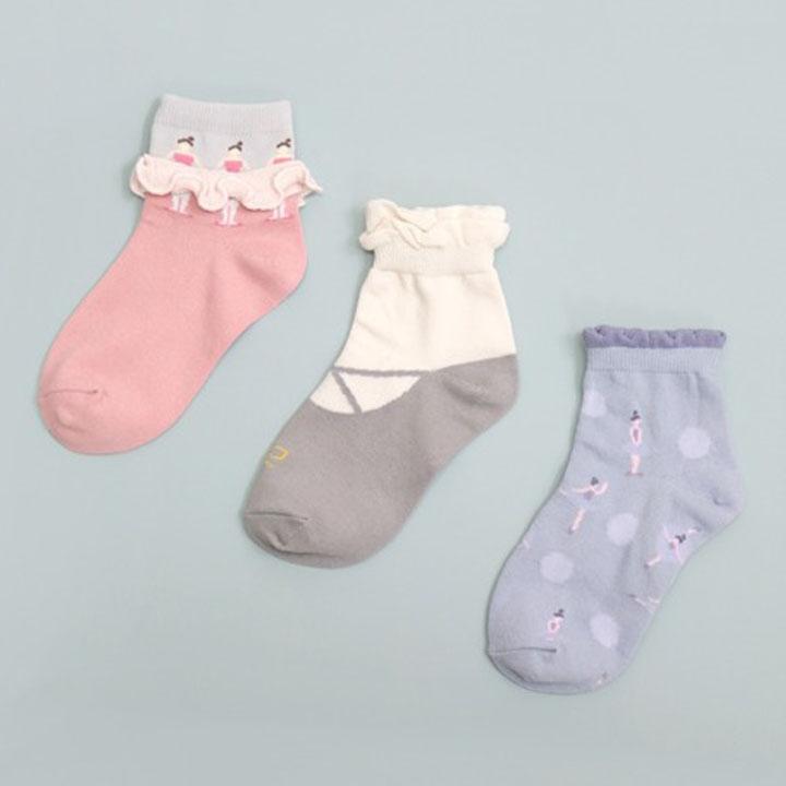 キッズ 靴下 3足組 女の子 13-21cm 子供用/スタンプル stample バレリーナ ショートソックス3P/ベビー 子ども 女児 滑り止め付 かわいい おしゃれ /72649 ...