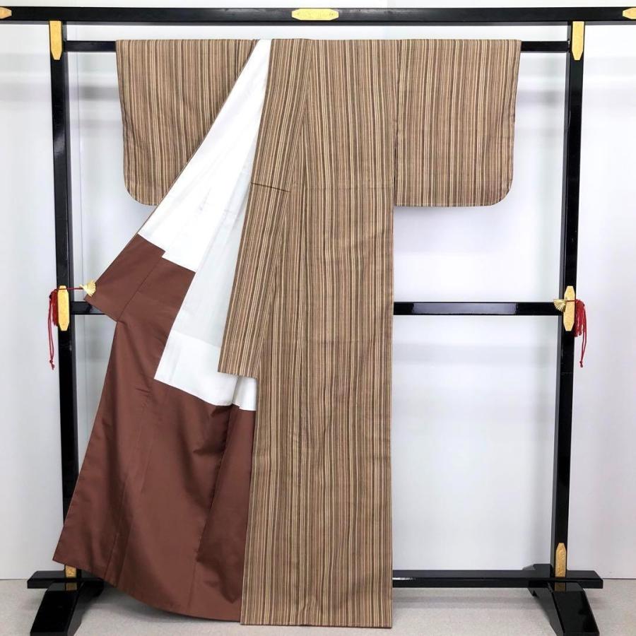 本場結城紬 結 重要無形文化財 縦縞模様 証紙付 胡桃色 しつけ糸 K-2883 : リユース着物わびさび Yahoo!店 - 通販 - Yahoo!ショッピング