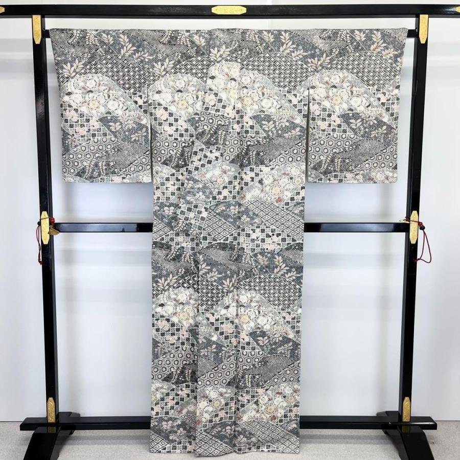 小紋 辻が花 寄せ柄模様 金彩 乳白色 ふくよかサイズ K-3779 : リユース着物わびさび Yahoo!店 - 通販 - Yahoo!ショッピング