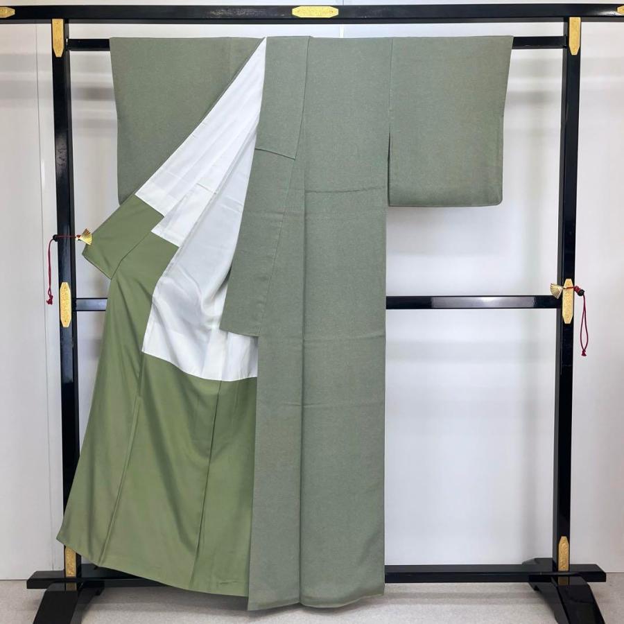 色無地 作家物 草木染 灰緑色 K-3982 : k-3982 : リユース着物わびさび Yahoo!店 - 通販 - Yahoo!ショッピング
