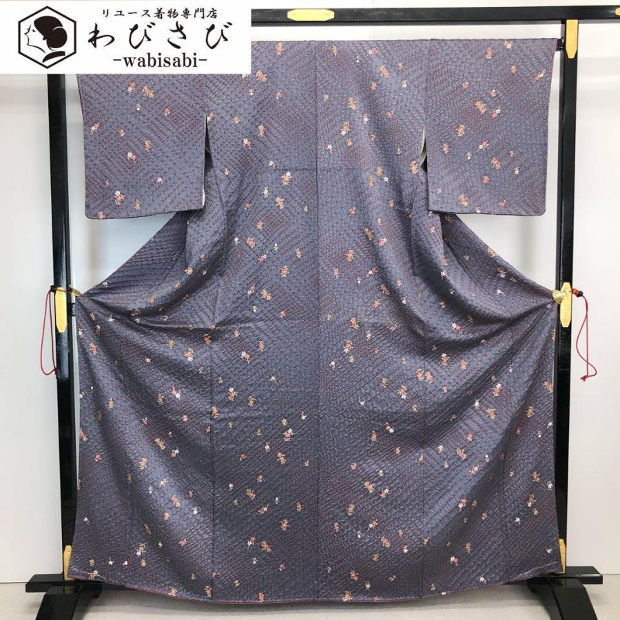 小紋 小花模様 瓦模様 金彩 桔梗納戸鼠色 トールサイズ K-4289 : k-4289 : リユース着物わびさび Yahoo!店 - 通販 - Yahoo!ショッピング