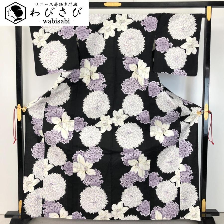 夏着物 浴衣 松田聖子監修 紫陽花 菊の花 黒色 トールサイズ K-4847 : リユース着物わびさび Yahoo!店 - 通販 - Yahoo!ショッピング