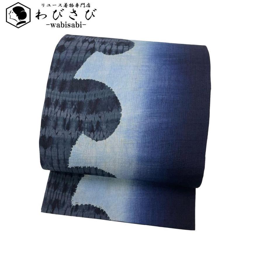 袋帯 美しい藍染 抽象柄 グラデーション 藍色 O-3743 : o-3743 : リユース着物わびさび Yahoo!店 - 通販 - Yahoo!ショッピング