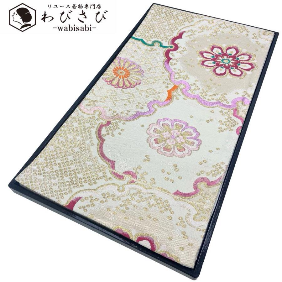 袋帯 雪輪の中に華柄模様 花七宝 金銀糸 象牙色 O-4368 : o-4368 : リユース着物わびさび Yahoo!店 - 通販 - Yahoo!ショッピング