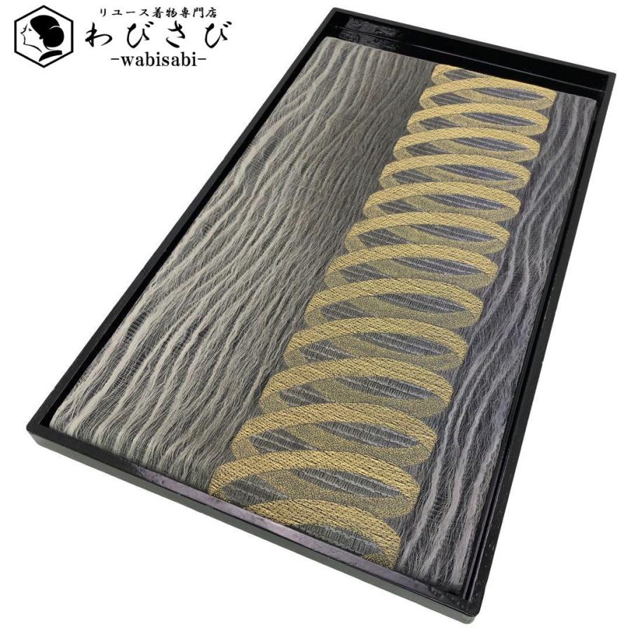 袋帯 西陣 しらえ織物 証紙付 モダンな織模様 螺旋柄 金糸 黒色 O-4373 : o-4373 : リユース着物わびさび Yahoo!店 - 通販 - Yahoo!ショッピング