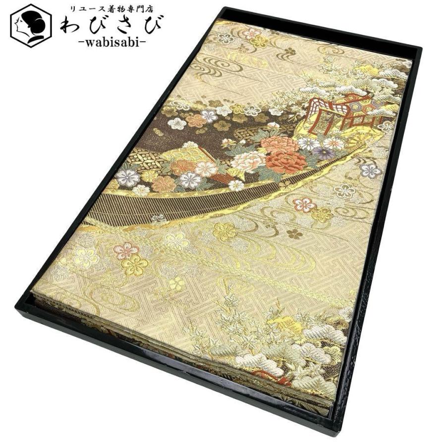 袋帯 御所車に美しい花模様 紗綾形 金銀糸 信楽茶色 フォーマル O-4486 : リユース着物わびさび Yahoo!店 - 通販 - Yahoo!ショッピング