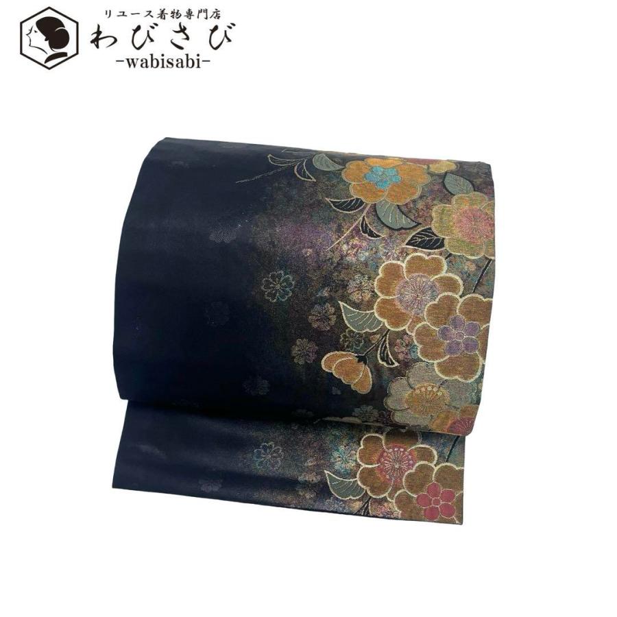 名古屋帯 縦柄花模様 金糸 黒色 O-4635 着物 きもの kimono 和服 和装 中古 リサイクル着物 【送料無料】 : リユース着物わびさび Yahoo!店 - 通販 - Yahoo ...