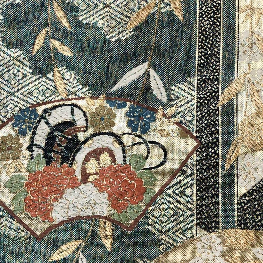 袋帯 慶長華小袖 地紙に花模様 御所車 鼓 碧色 金糸 O-4826 着物 きもの kimono 和服 和装 中古 リサイクル着物 【送料無料】 : リユース着物わびさび Yahoo!店 ...