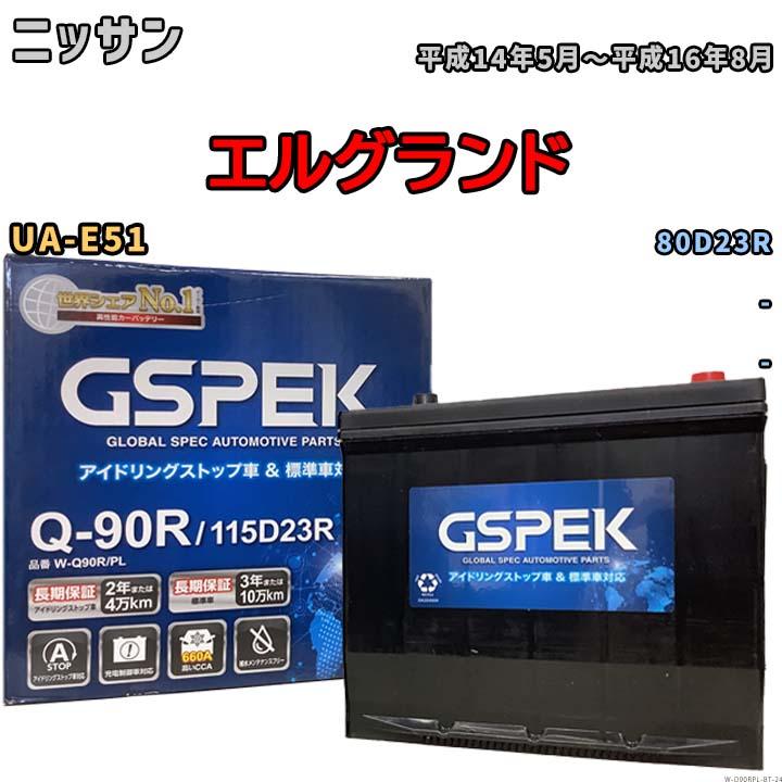 デルコア バッテリー ニッサン エルグランド UA-E51 平成14年5月〜平成16年8月 - 寒冷地仕様車 80D23R互換品 Wシリーズ W-Q90RPL : 3Linkヤフーショッピング ...