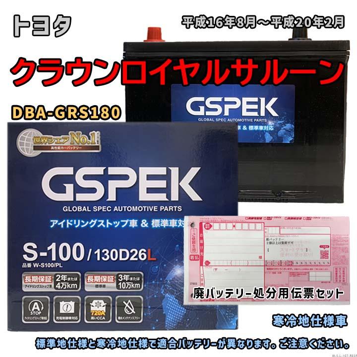バッテリー GSPEK W-S100/PL 廃バッテリー回収サービス付 トヨタ クラウンロイヤルサルーン DBA-GRS180 平成16年8月〜平成20年2月 対応 S-95 互換 107 ...