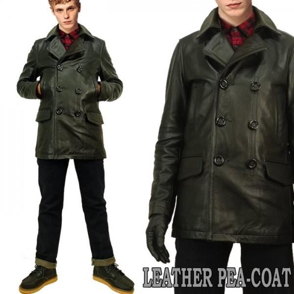 メンズ レザー コート ダブル ピーコート 防寒 PEA-COAT Pコート メンズ レザー コート ダブル ピーコート 防寒 PEA-COAT Pコート